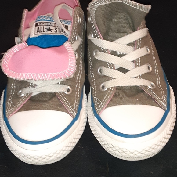 Converse | Shoes | Converse Sz3 Grey Pink Blue Double Tongue | Poshmark